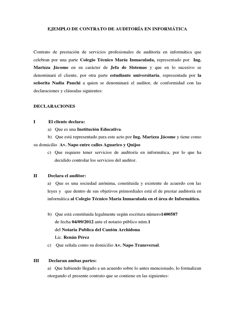 Ejemplo de Contrato de Servicios Informáticos | Contralor | Archivo de ...
