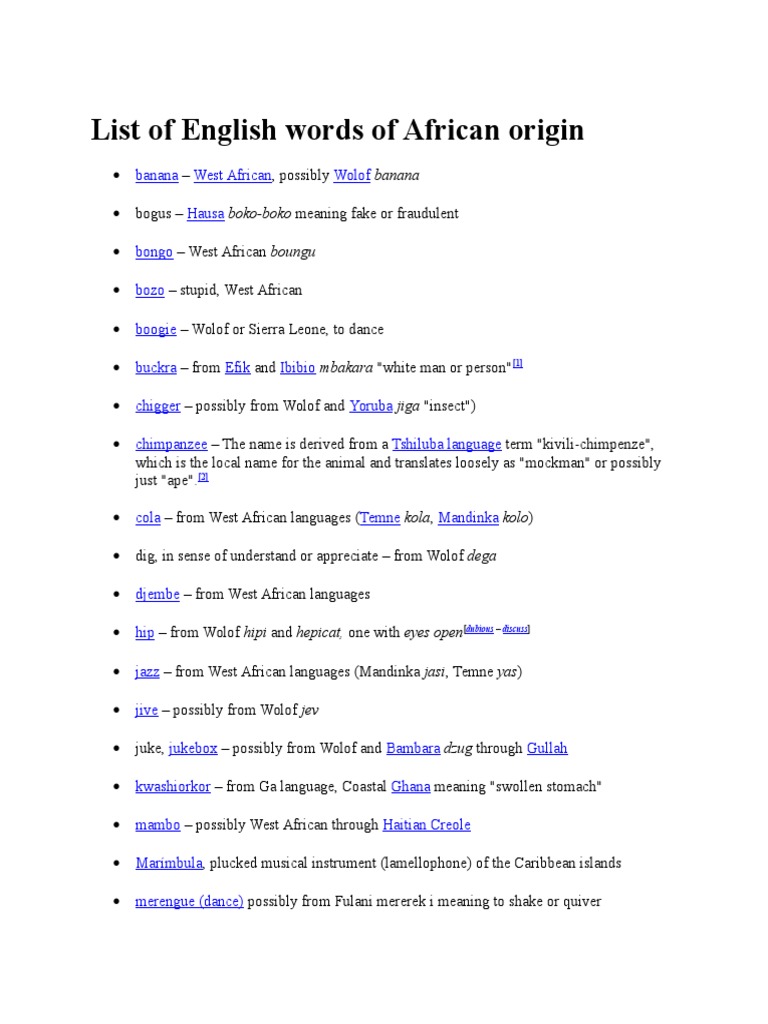 List of English Words of African Origin | West Africa | Languages Of Africa