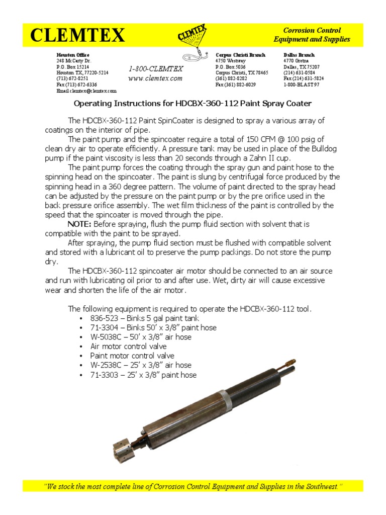 Clemtex Dispositivo para Pintar Tubos HDCBX-360-112 | PDF | Paint | Pump