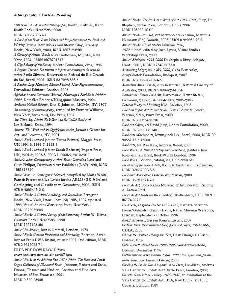 Artists' Books Bibliography | PDF | Books | E Books