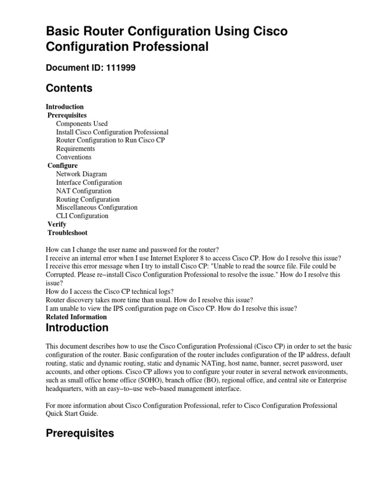 Basic Router Configuration Using Cisco Configuration Professional | PDF