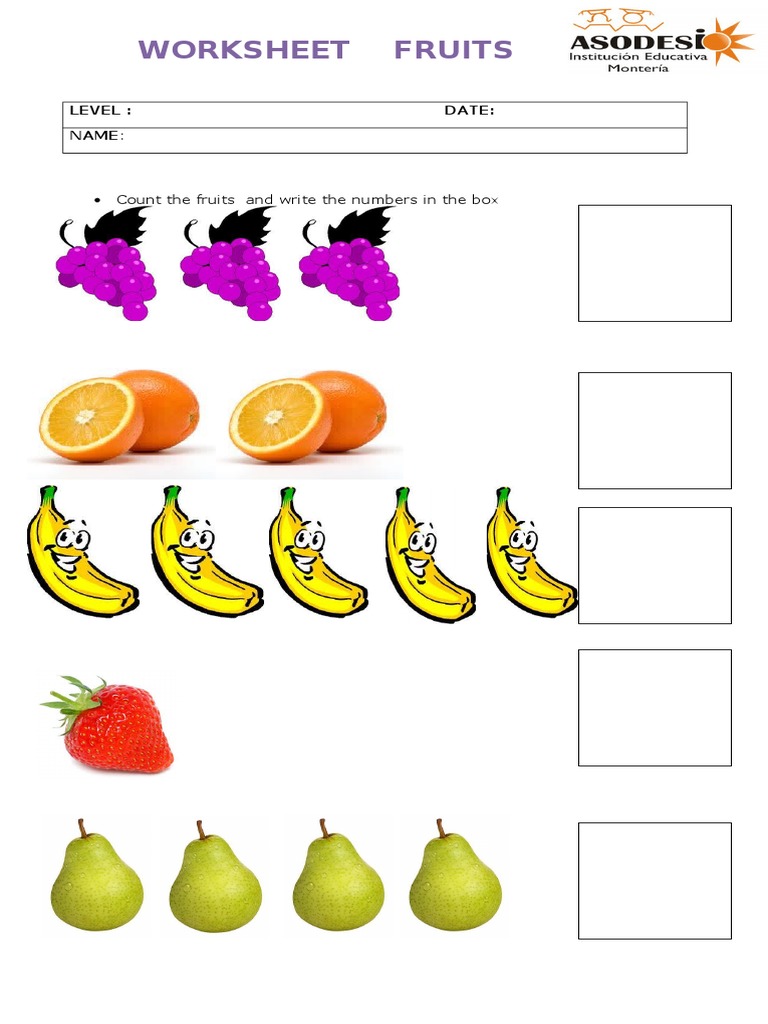 Grade 1 Fruit Counting Worksheet | PDF