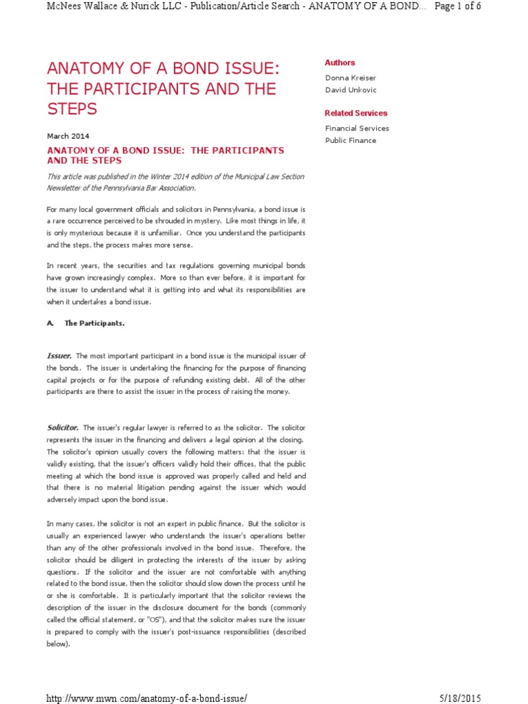 Understanding the Key Players and Process of a Municipal Bond Issue ...