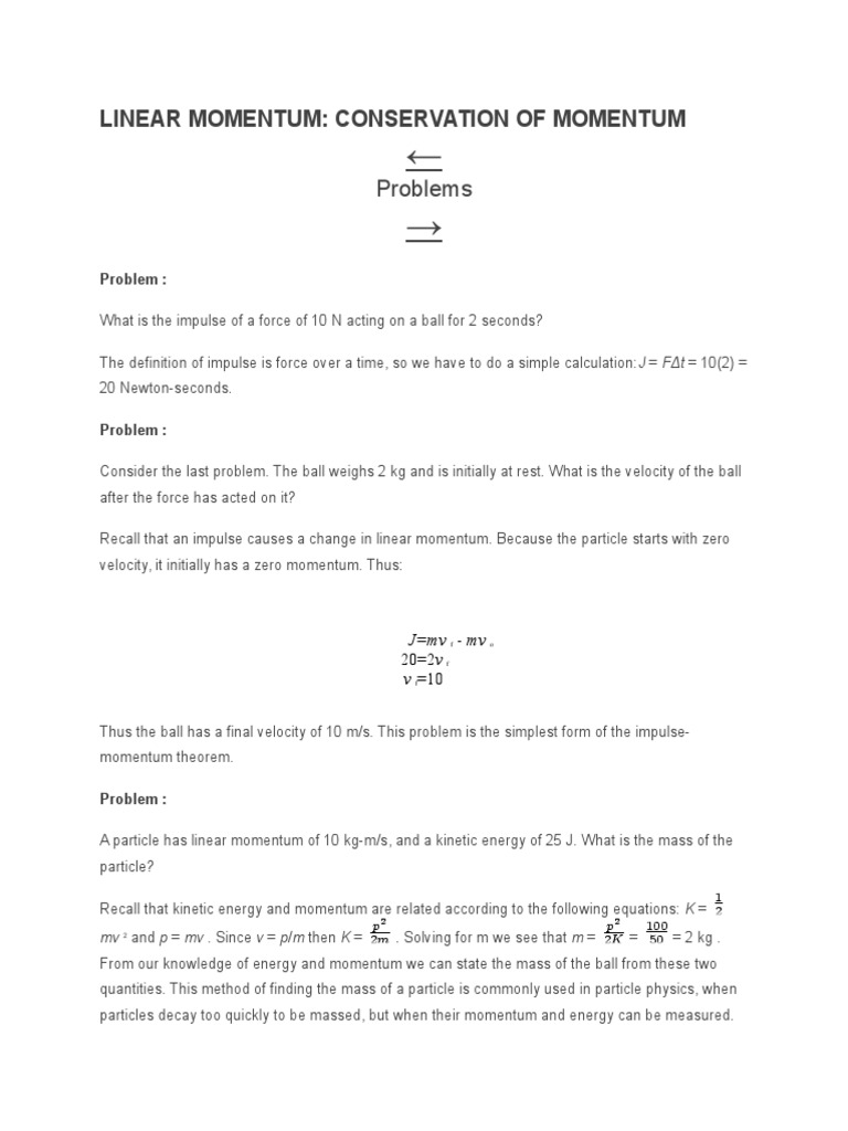 Linear Momentum Problems | PDF | Momentum | Kinetic Energy