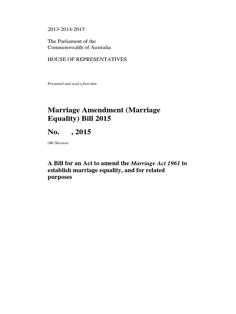 Marriage Amendment (Marriage Equality) Bill 2015 No., 2015 | PDF | Act ...