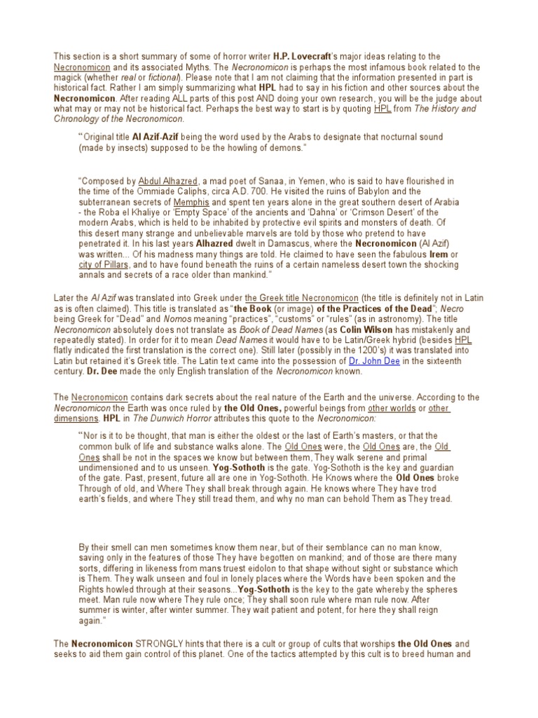 Necronomicon: Summary and Insights | PDF | Religion And Belief | Poetry