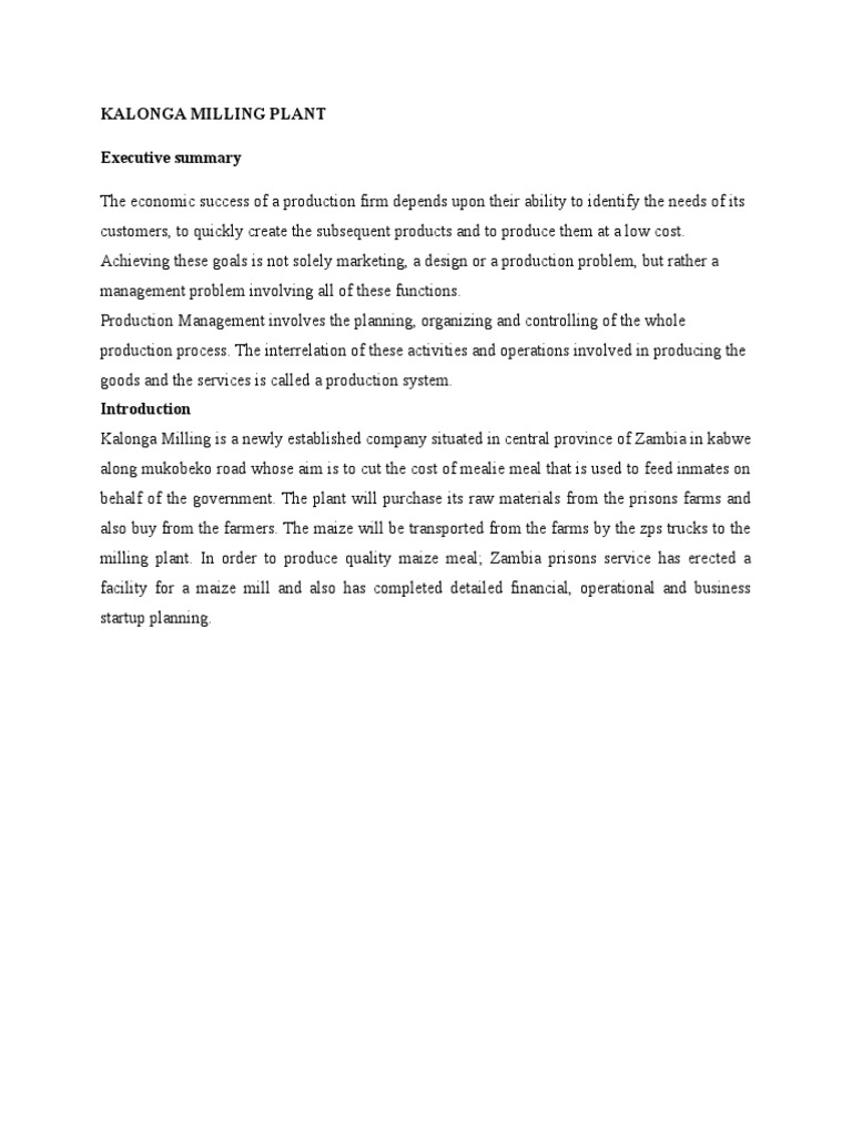 Kalonga Milling Plant Overview | PDF | Zambia | Maize