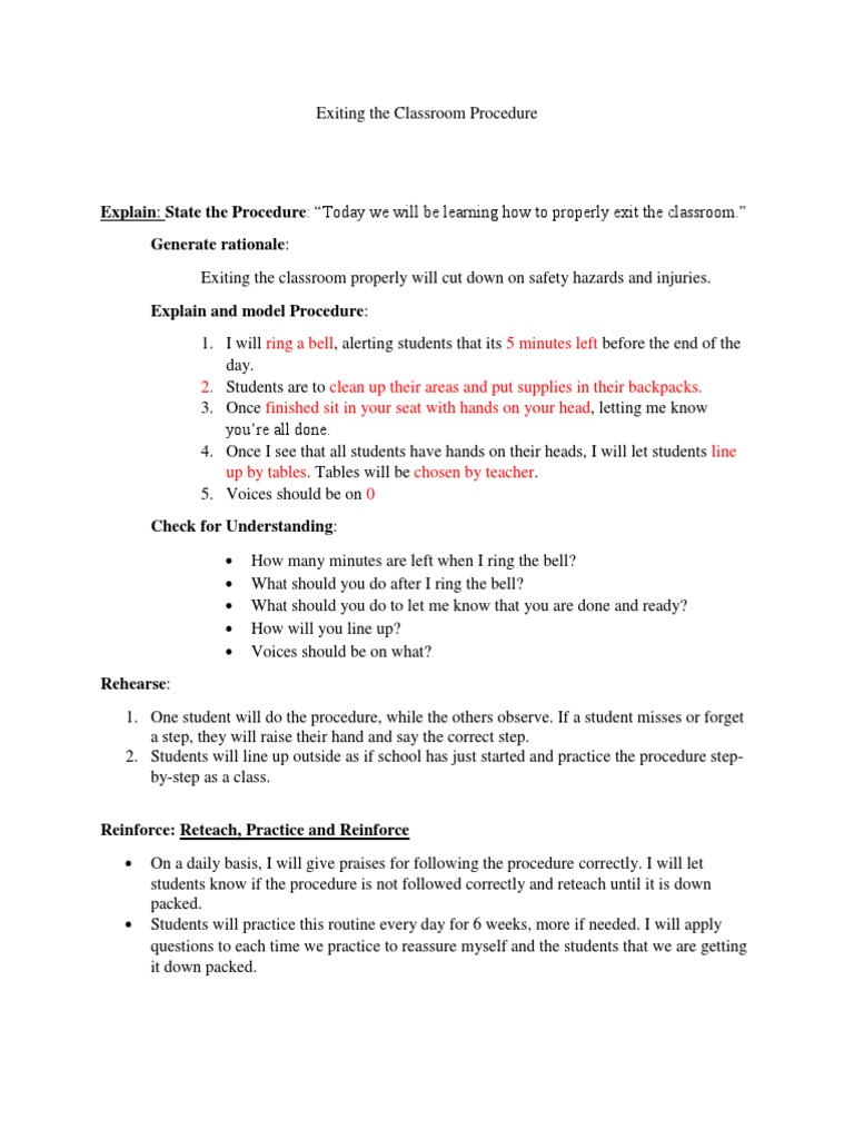 Classroom Exit Procedure Guide | PDF