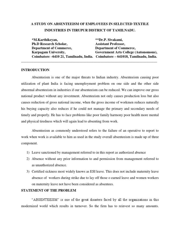 Employees Absenteeism 2 | PDF | Employment | Research Design