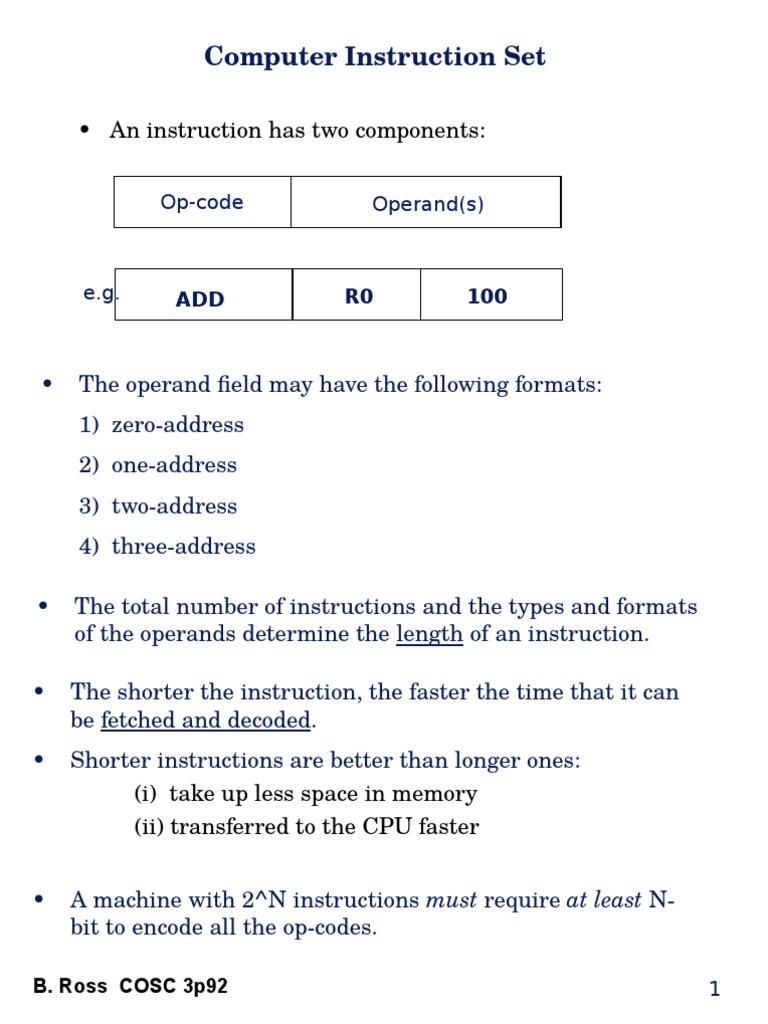 Computer Instruction Set: - An Instruction Has Two Components | PDF ...