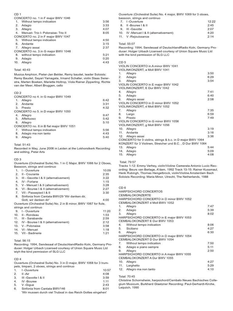 Bach Tracklisting PDF | PDF