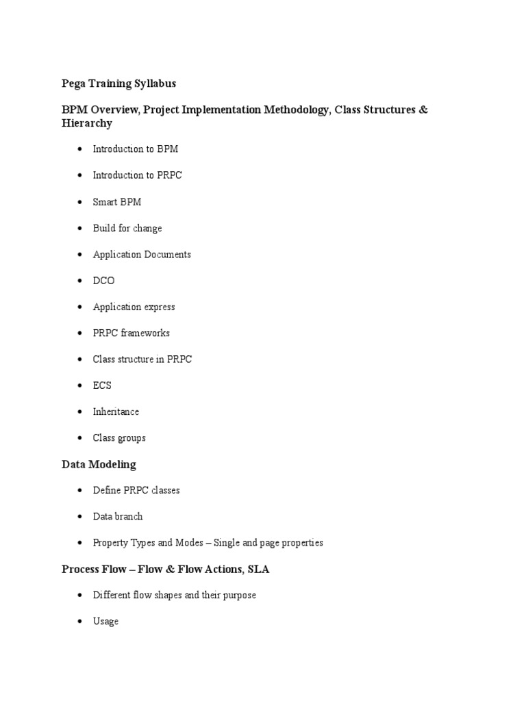 Pega Training Syllabus BPM Overview, Project Implementation Methodology ...