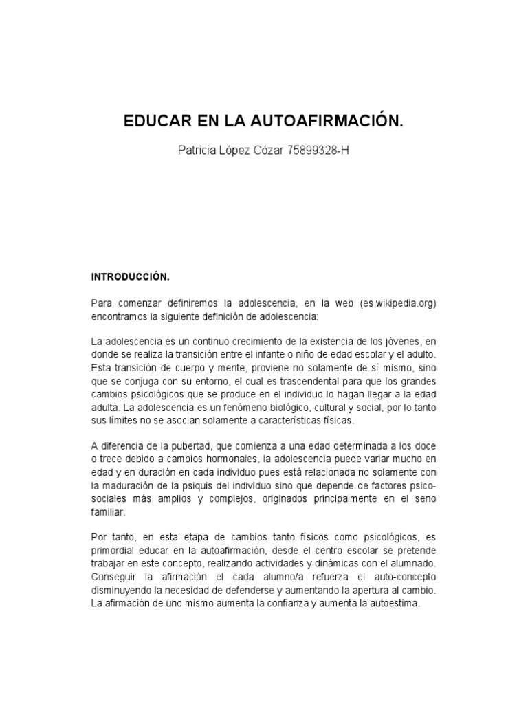 Educar en la autoafirmación | PDF | Adolescencia | Adultos