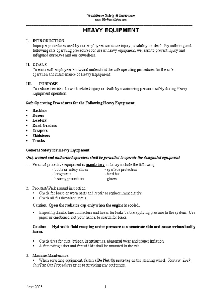Safe Operating Procedures for Heavy Equipment: A Comprehensive Guide to ...