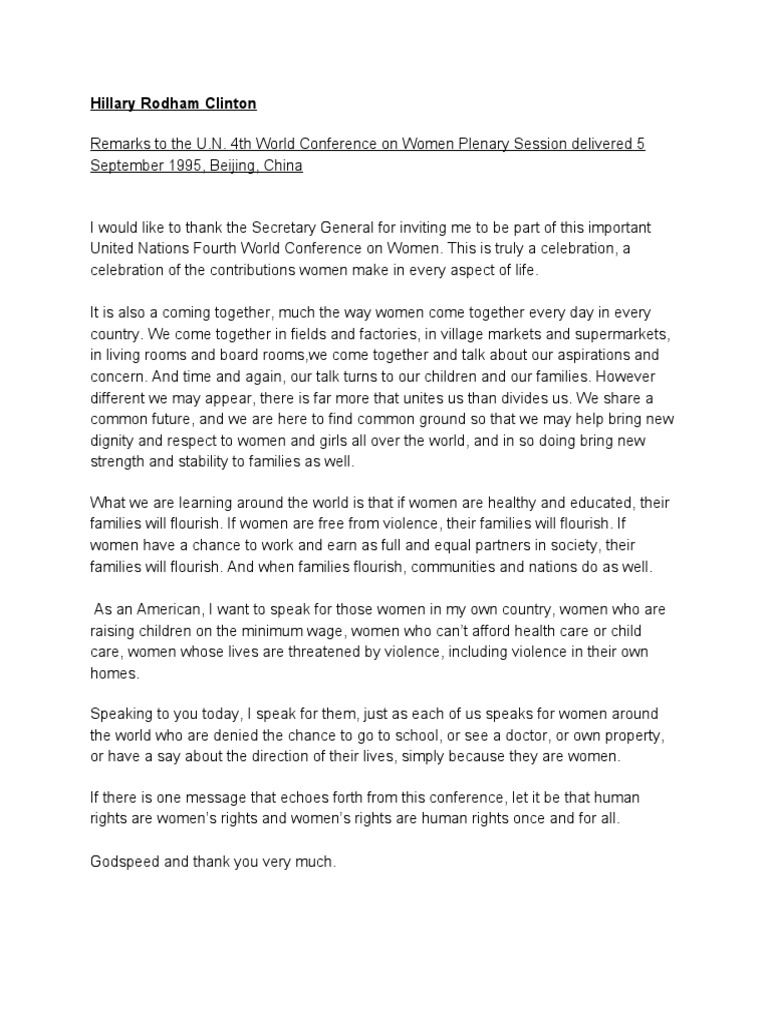 Clinton's 1995 Speech on Women's Rights | PDF