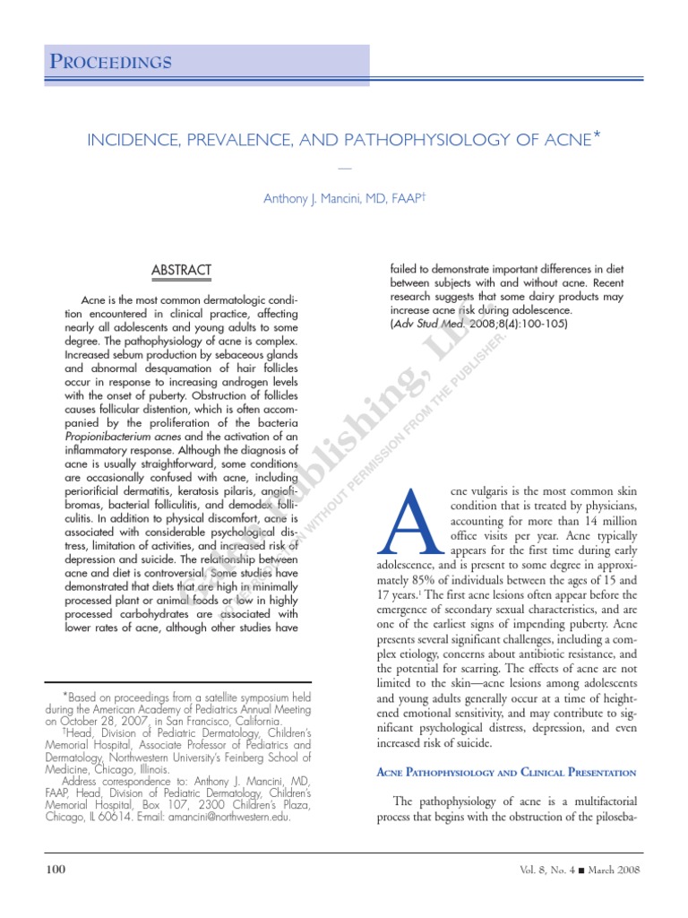 Incidence, Prevalence, and Pathophysiology of Acne : Roceedings | PDF ...