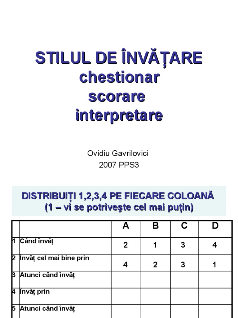 Stilul de Invatare Chestionar