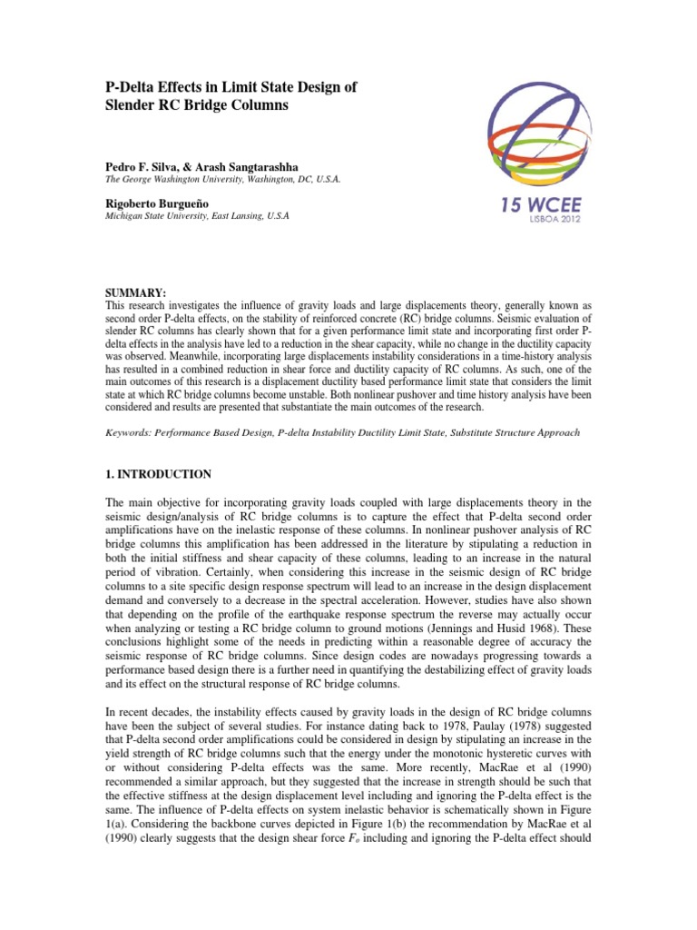 P-Delta Effects in Limit State Design of Slender RC Bridge Columns ...