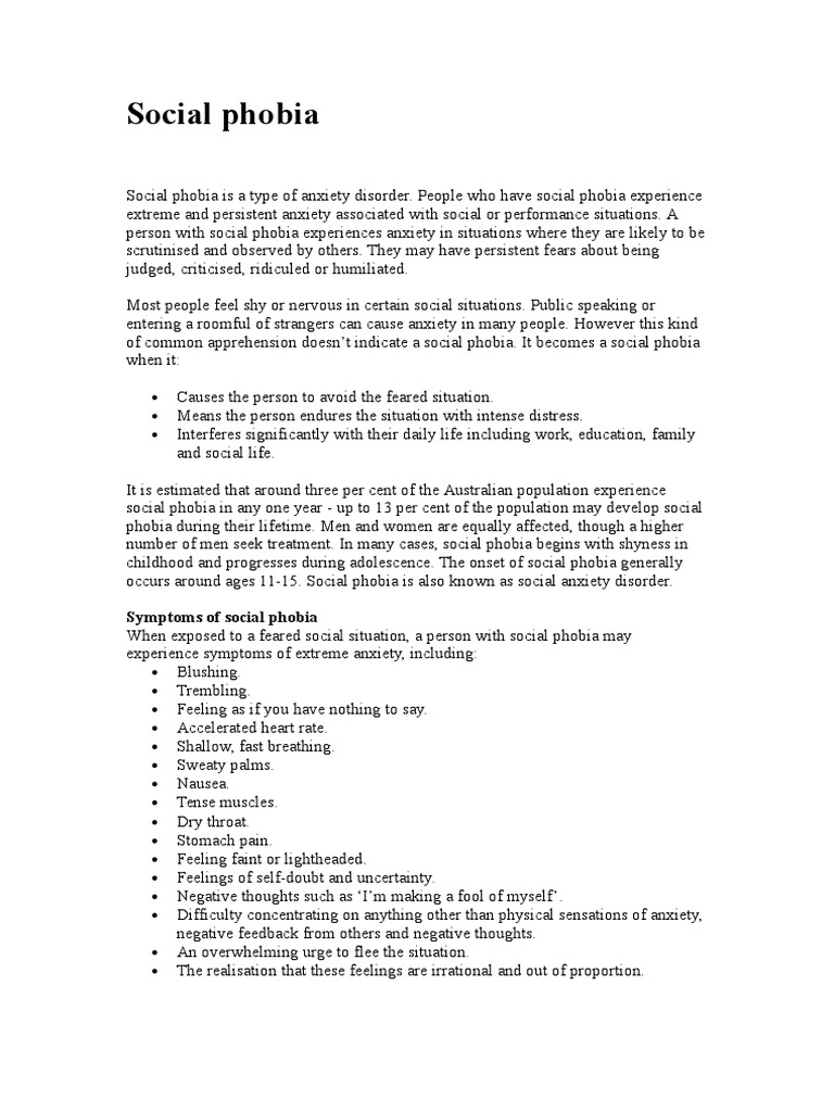 Social Phobia | PDF | Social Anxiety Disorder | Anxiety Disorder