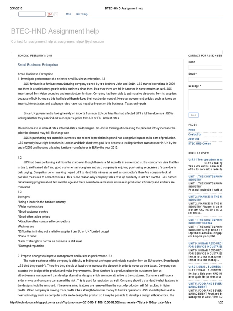 BTEC HND Assignment Help: Small Business Enterprise | PDF | Small Business | Performance Appraisal