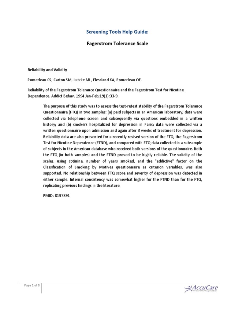 Assessing Nicotine Dependence: An Analysis of the Reliability and ...