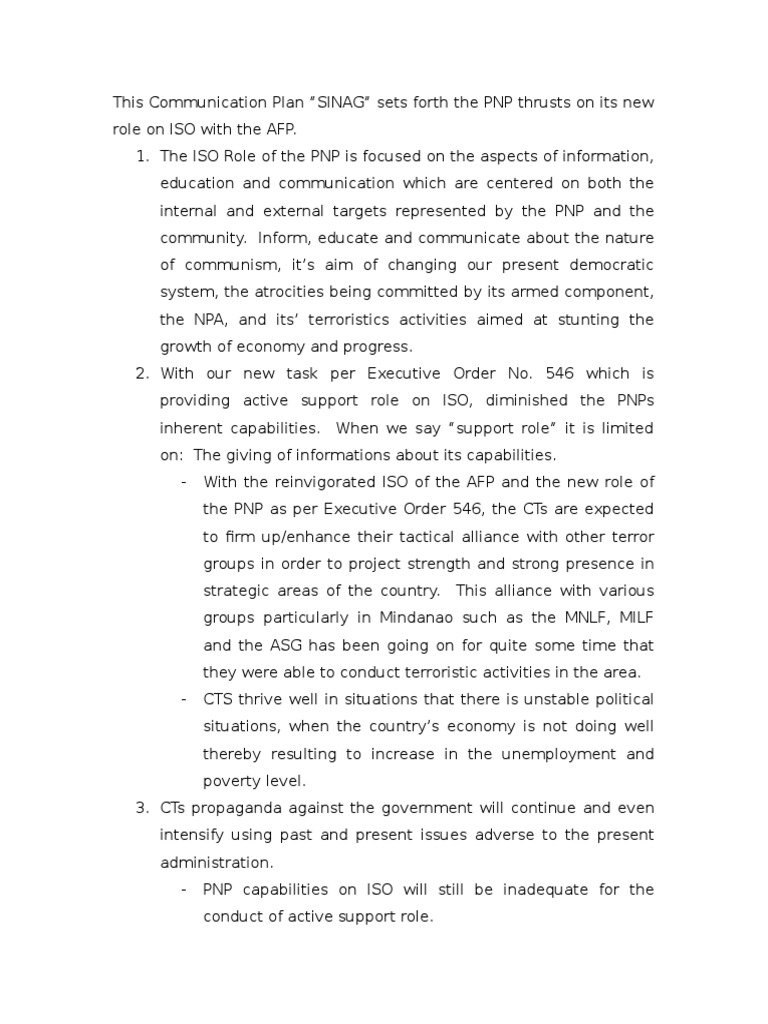 PNP Communication Plan for New ISO Role | PDF | Propaganda | Target ...