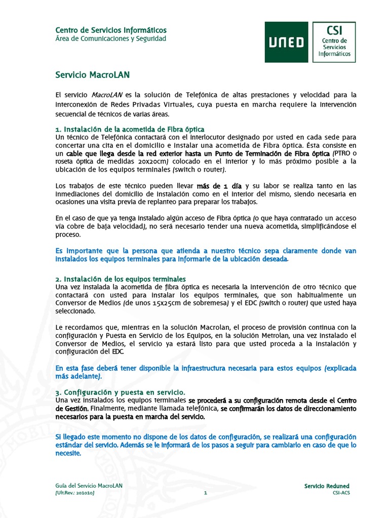 Servicio Macrolan | PDF | Enrutador (Computación) | Red de computadoras