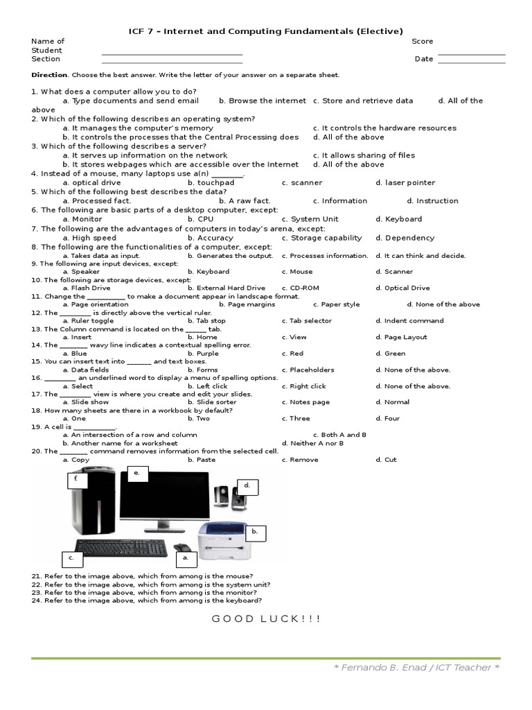 ICF 7 - Internet and Computing Fundamentals (Elective) | PDF | Input/Output | Computer Data Storage