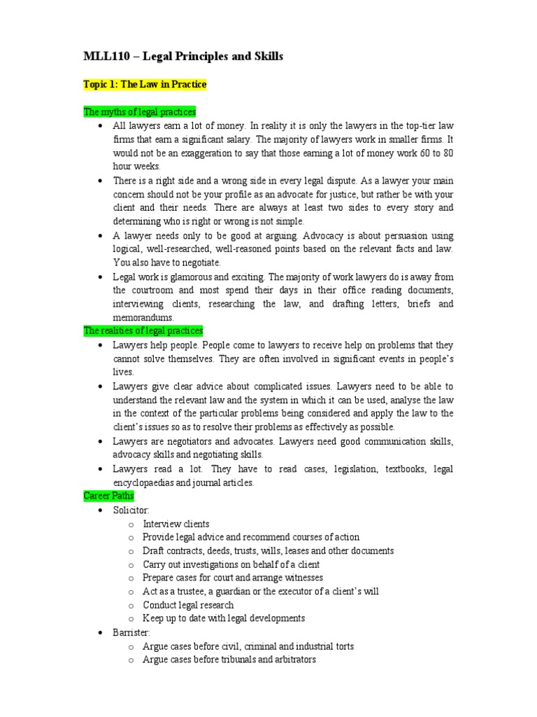 Legal Principle and Skills Notes | PDF | Precedent | Argument