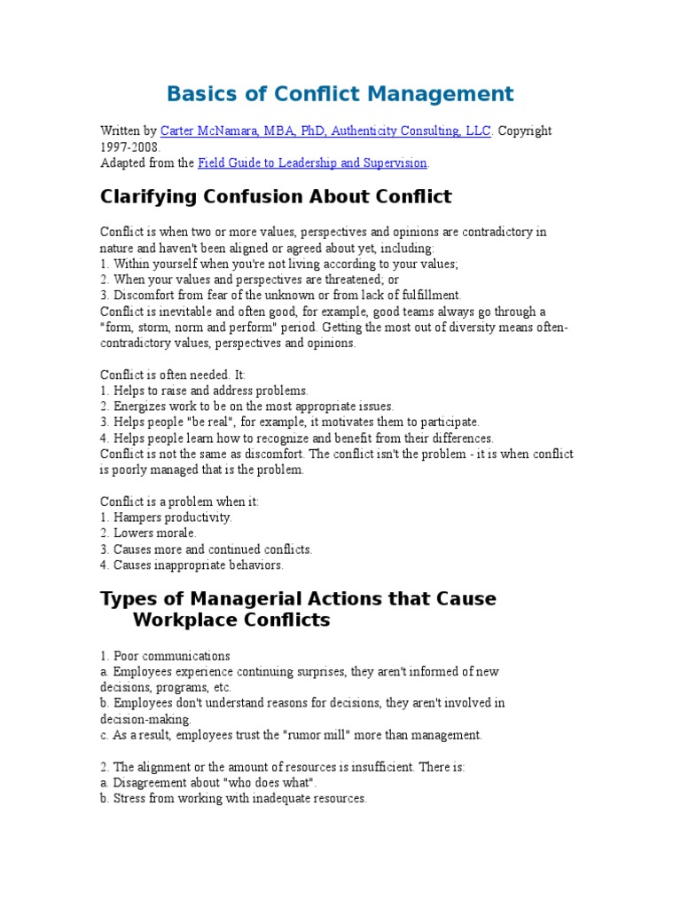 Basics of Conflict Management | PDF | Employment | Leadership