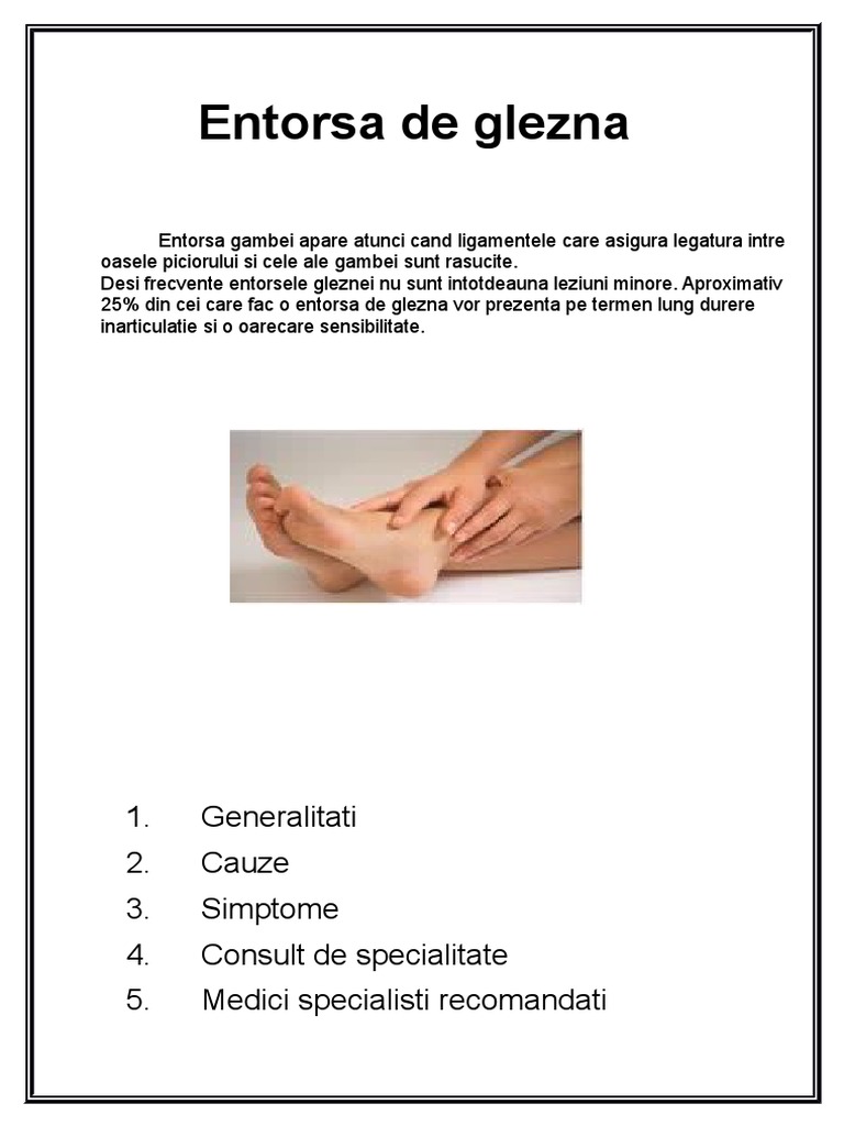 Entorsa de glezna: 1. Generalitati 2. Cauze 3. Simptome 4. Consult de ...
