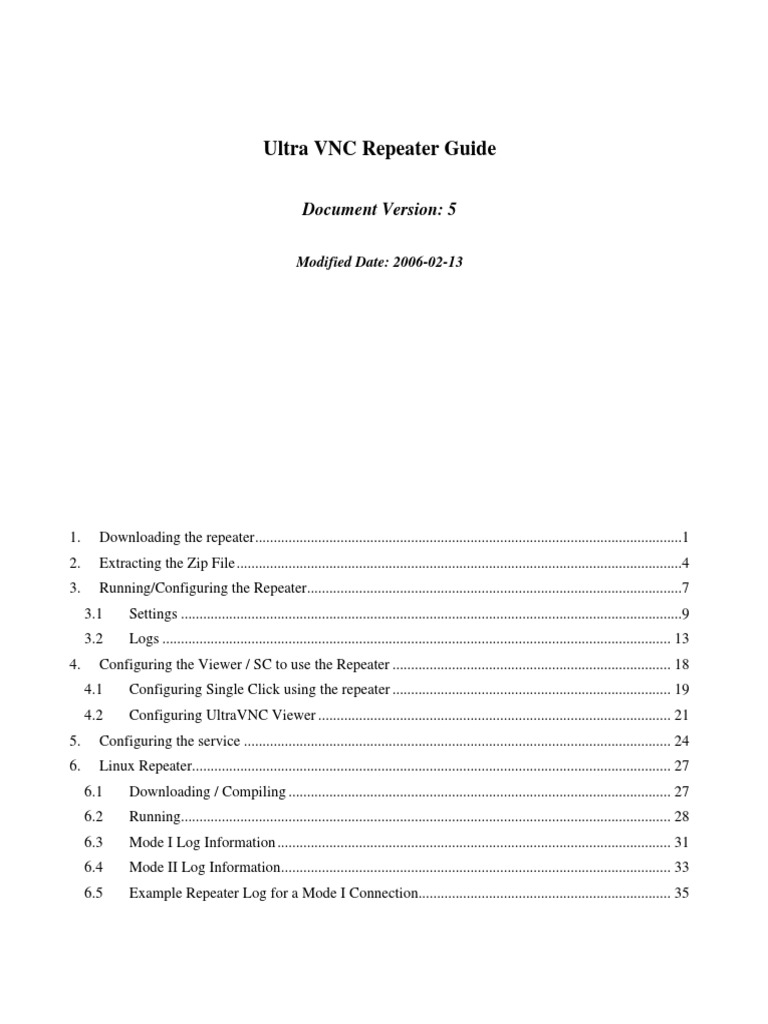 Ultra VNC Repeater Guide: Document Version: 5 | PDF | Command Line ...