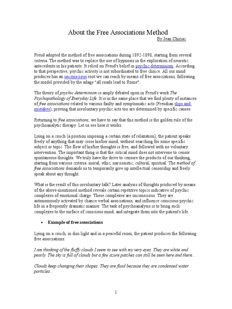 About the Free Associations Method | Psychoanalysis | Sigmund Freud