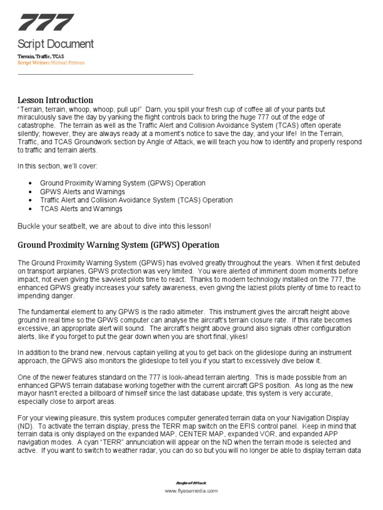 Aoa 777 Groundwork Terrain-Traffic Transcript PDF | PDF | Aviation ...