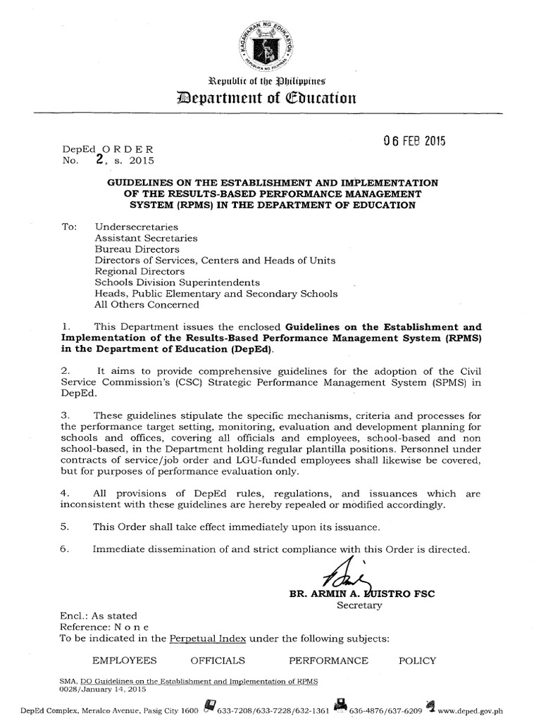 DepEd Order No. 2 S. 2015 - Guidelines On The Establishment and ...