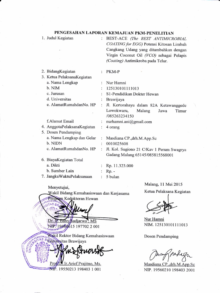 Lembar Pengesahan PKM 2015 | PDF