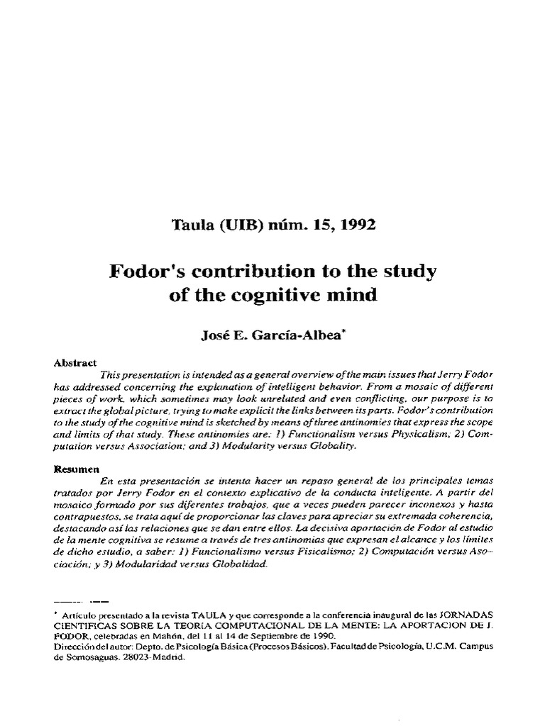 Jerry Fodor Survey | PDF | Philosophy Of Mind | Mind