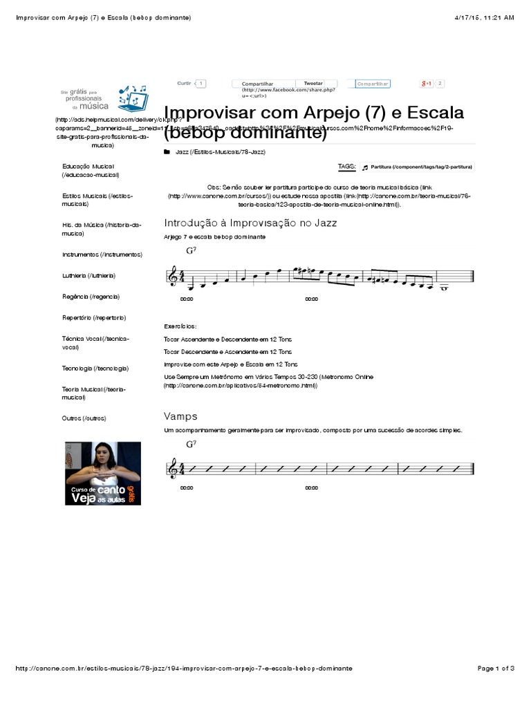Improvisar Com Arpejo (7) e Escala (Bebop Dominante) PDF | PDF | Acorde (música) | Som