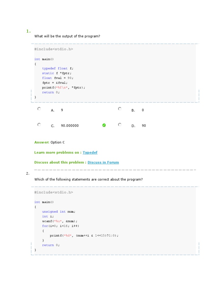 c Programming Test Sample (1) | C (Programming Language) | Integer ...