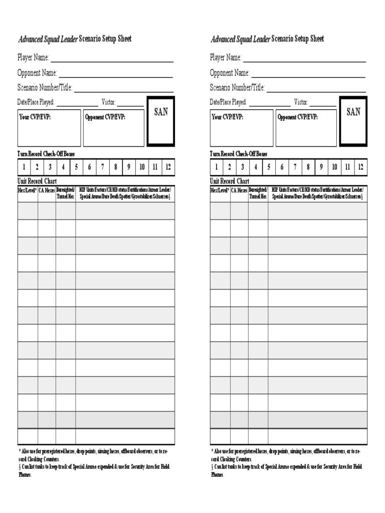ASL (Web) - Scenario Setup Sheet | PDF