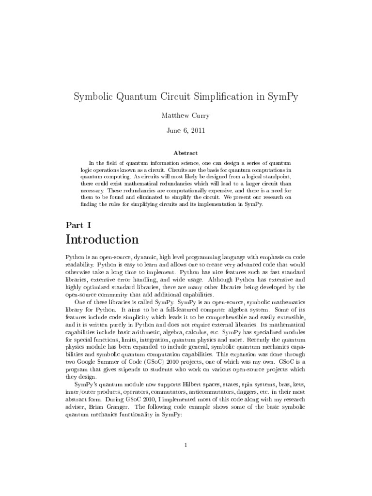 Symbolic Quantum Circuit Simplification in SymPy | PDF | Quantum ...