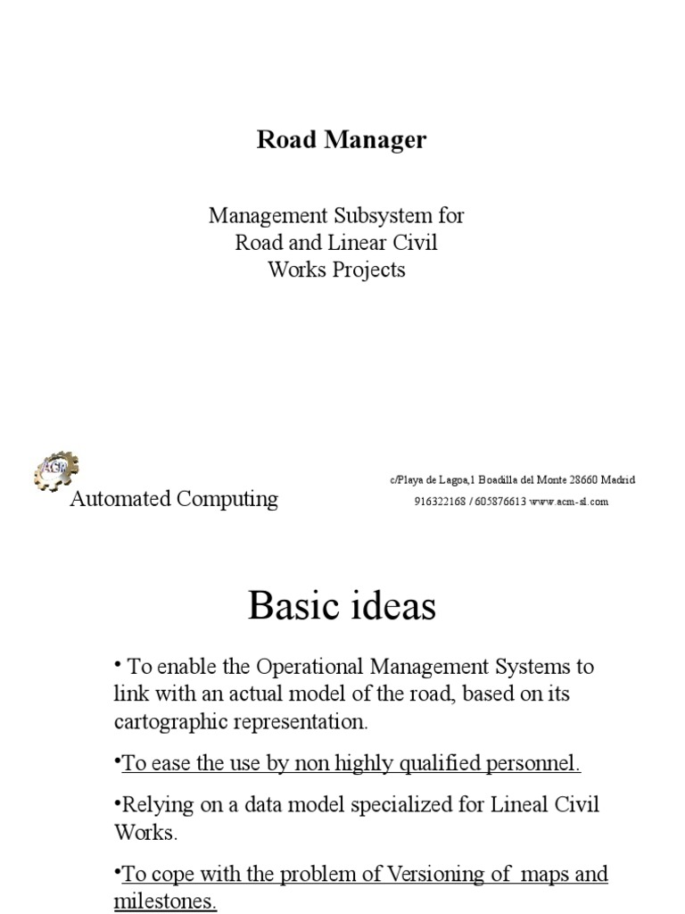 Road Manager: Management Subsystem For Road and Linear Civil Works ...