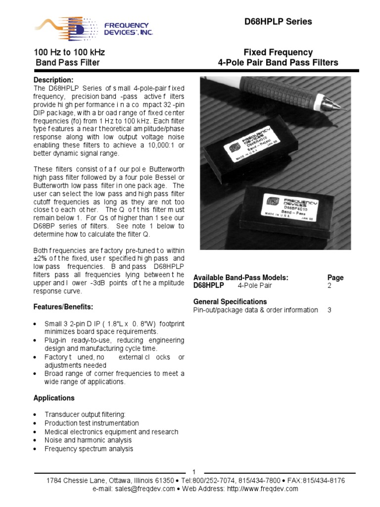 100 HZ To 100 KHZ Band Pass Filter: D68Hplp Series | PDF | Low Pass ...