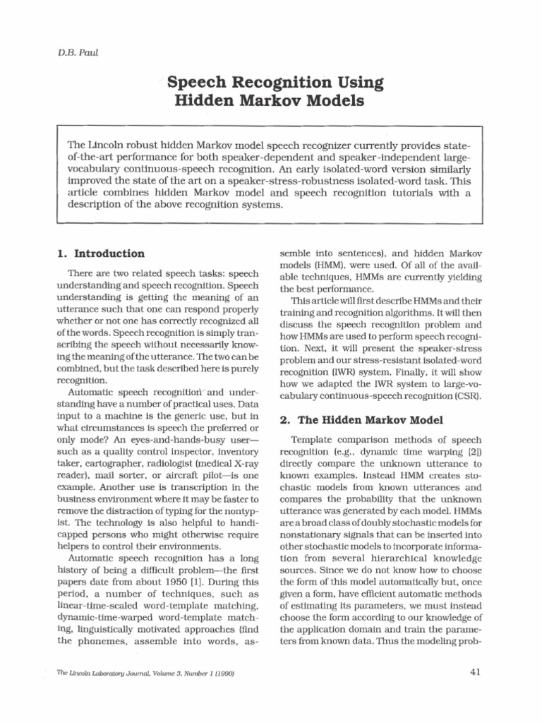 Speech Recognition Using Hidden Markov Models | PDF | Speech Recognition | Statistical Theory