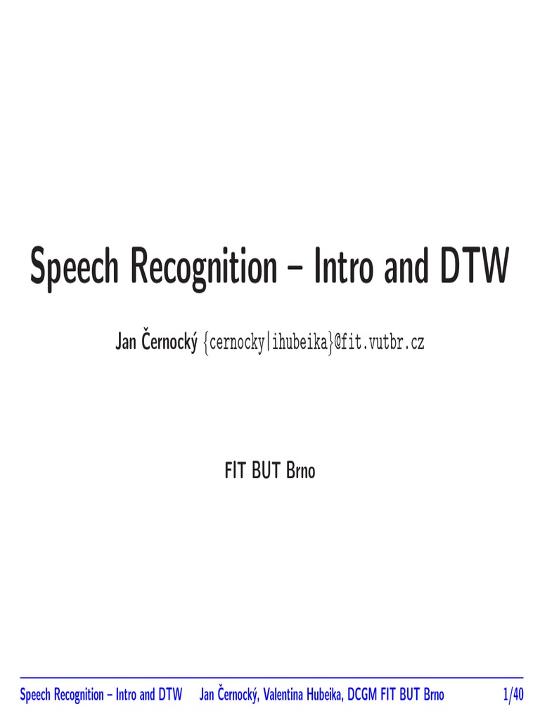Dynamic Time Warping for Isolated Word Speech Recognition | PDF | Speech Recognition | Applied ...