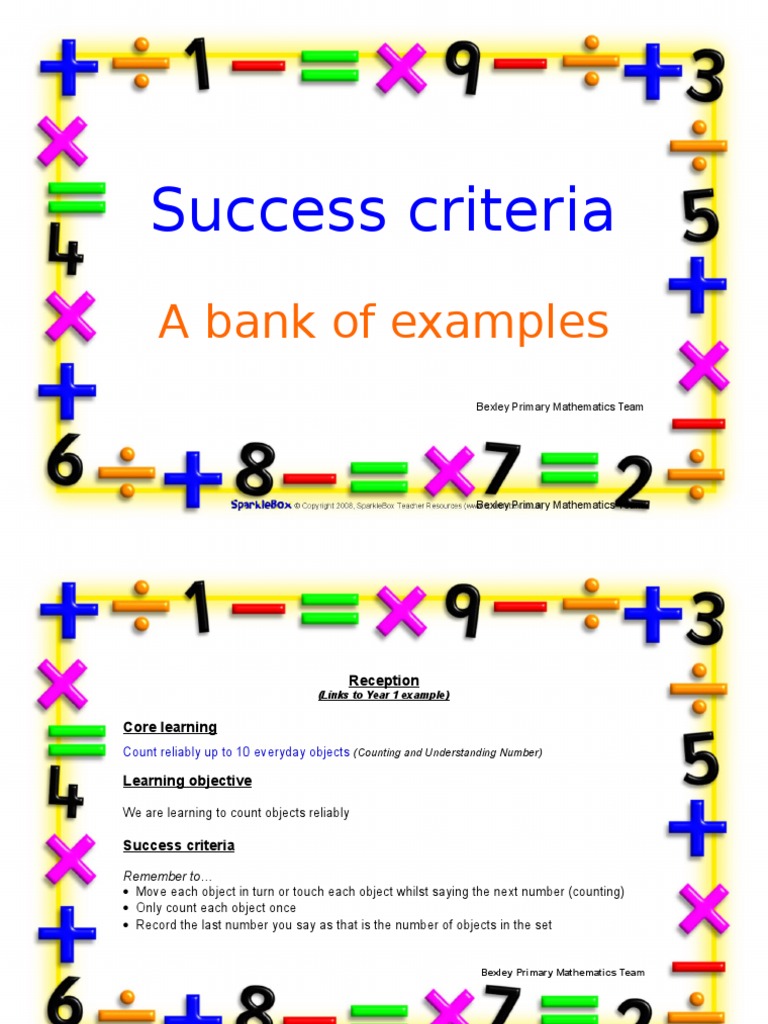 Success Criteria Bank of Examples | PDF | Fraction (Mathematics ...