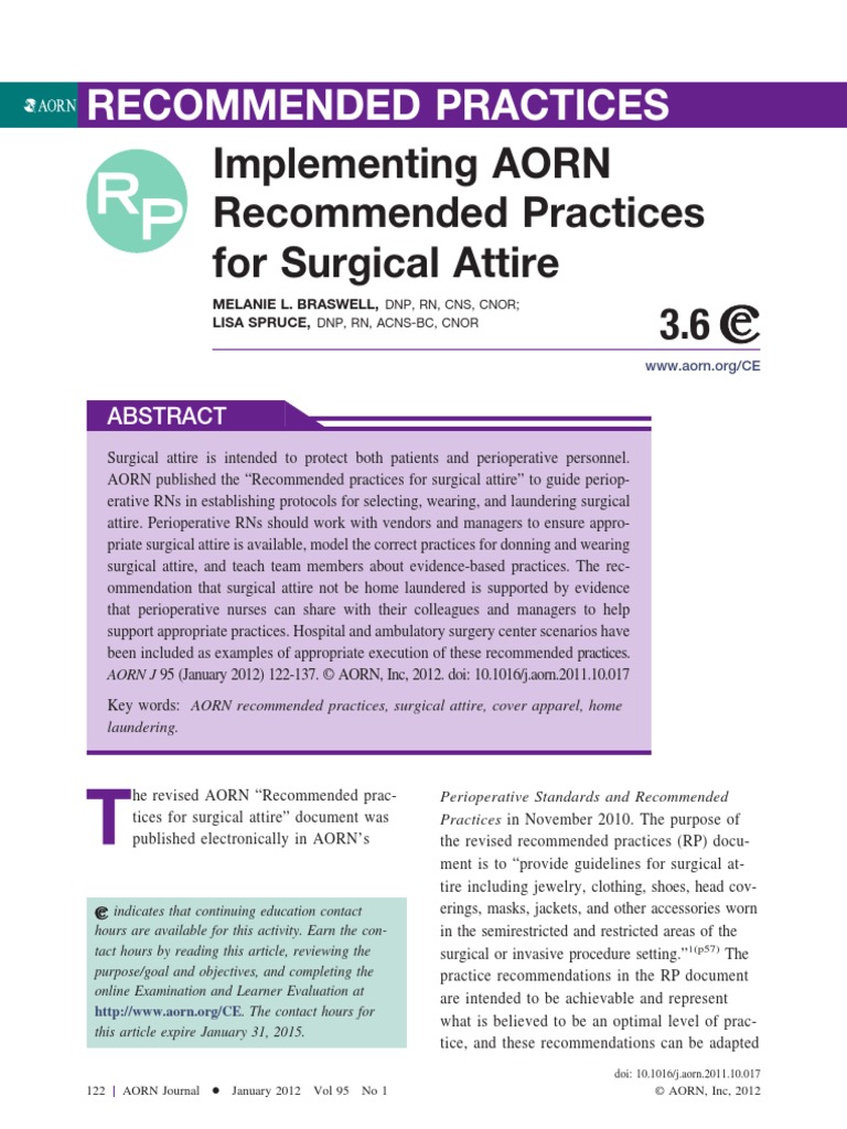 Implementing AORN Recommended Practices For Surgical Attire | PDF ...