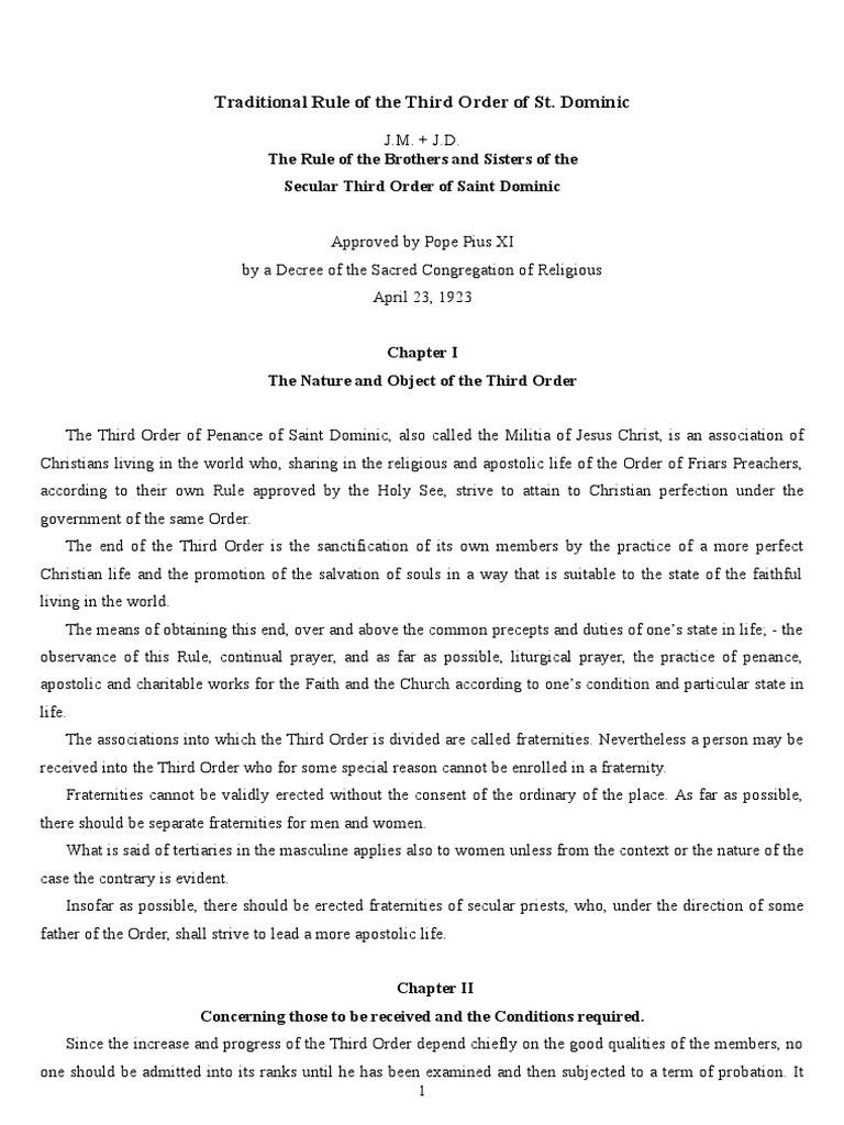 Dominican Third Order (Traditional) Rule of 1923 | Dominican Order ...