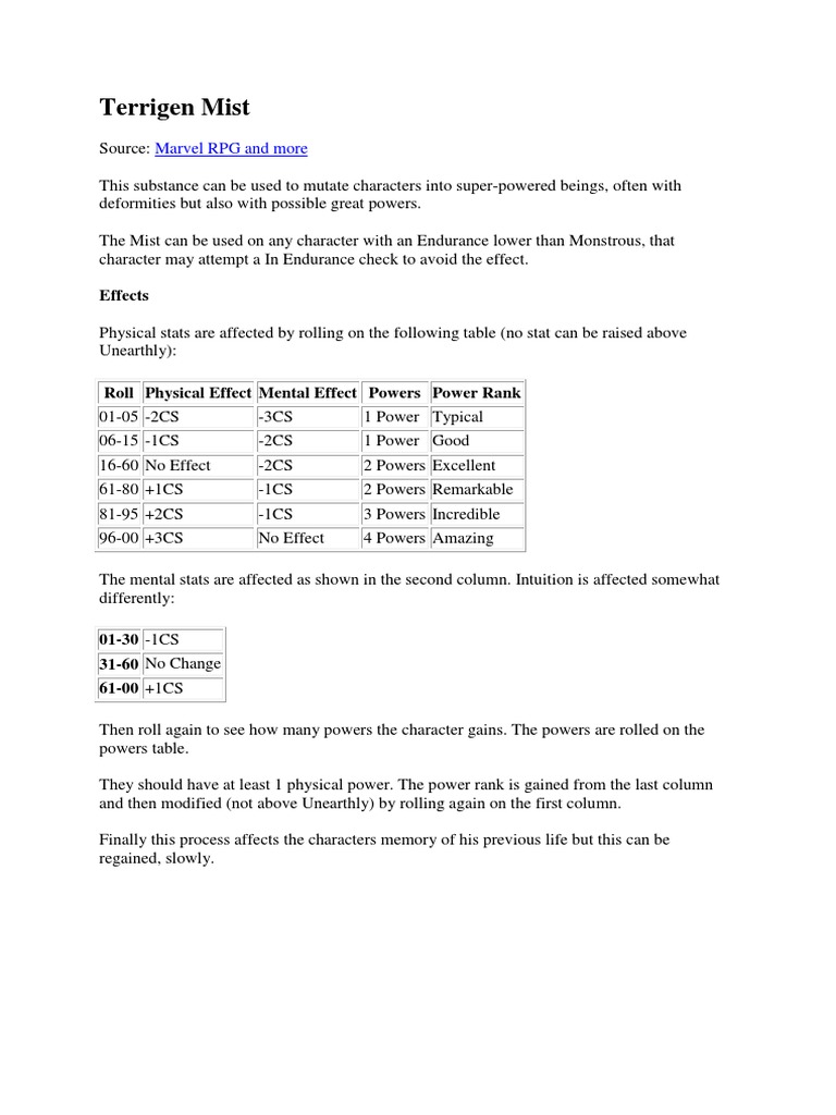 Terrigen Mist: Mutations and Powers Guide | PDF