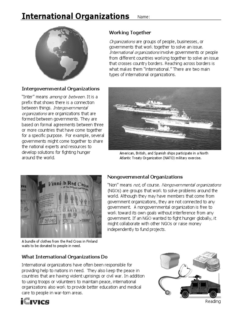 International Organizations Worksheet